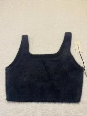 Babaton | Tops | Aritzia Babaton Arjun Black Fuzzy Knit Cropped Tank ...